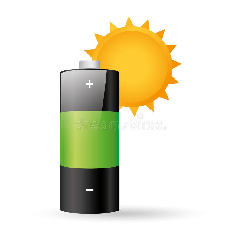 Sun and Battery. Vector Illustration Decorative Design Stock Vector ...