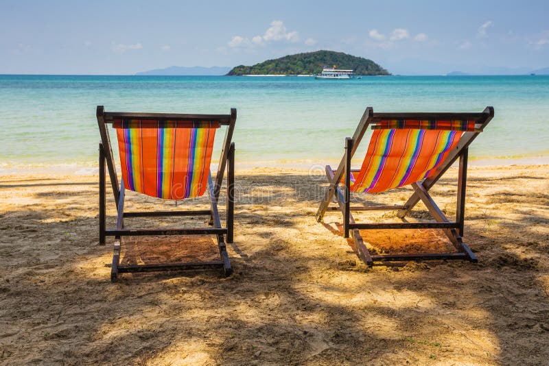 Sun Beach Chairs on Shore Near Sea. Stock Image - Image of outdoor ...