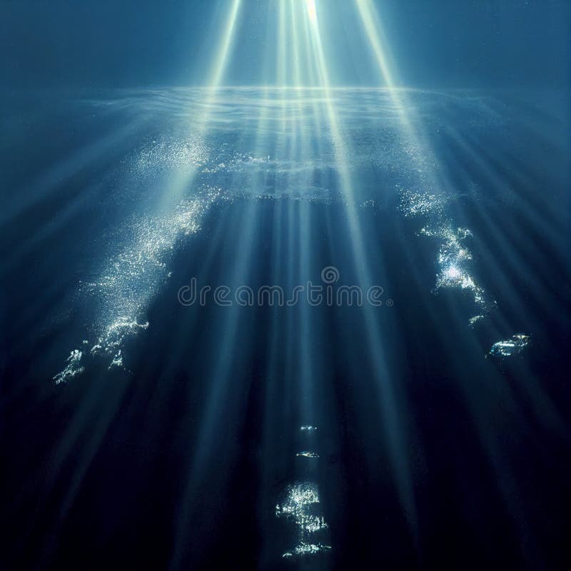 Sun Beams Go through Deep Blue Ocean Waters, Light Rays Underwater ...