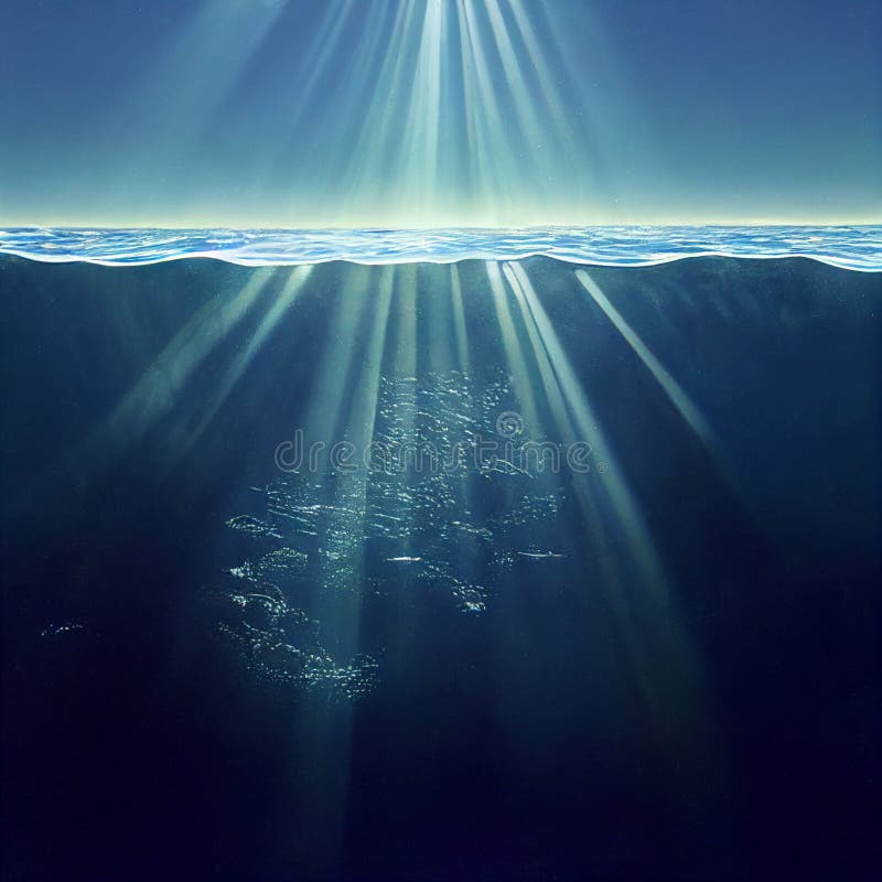 Sun Beams Go through Deep Blue Ocean Waters, Light Rays Underwater ...