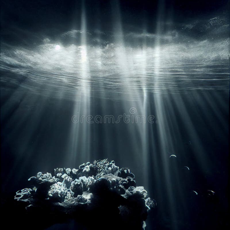 Sun Beams Go through Deep Blue Ocean Waters, Light Rays Underwater ...