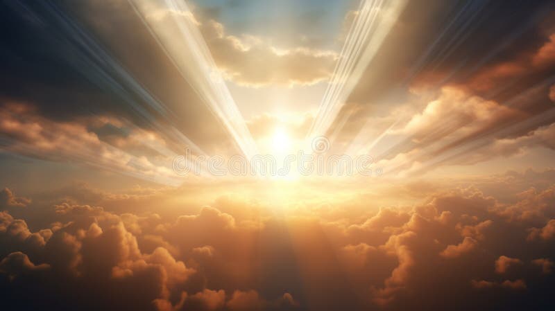 Sun Beams or Rays Breaking through the Dark Clouds at Sunset. Neural Network Ai Generated Stock ...