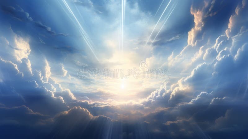 Sun Beams or Rays Breaking through the Dark Clouds at Sunset. Neural Network Ai Generated Stock ...