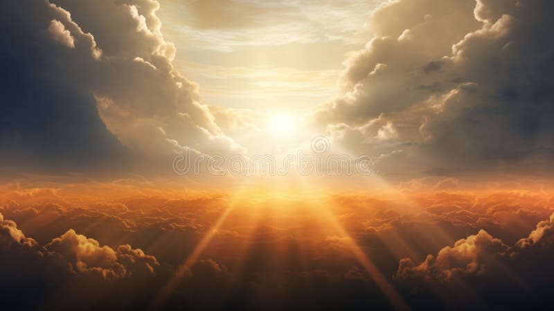 Sun Beams or Rays Breaking through the Dark Clouds at Sunset. Neural Network Ai Generated Stock ...