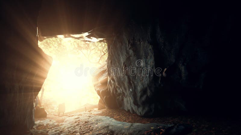 Sun beams in stone cave stock illustration. Illustration of hole ...