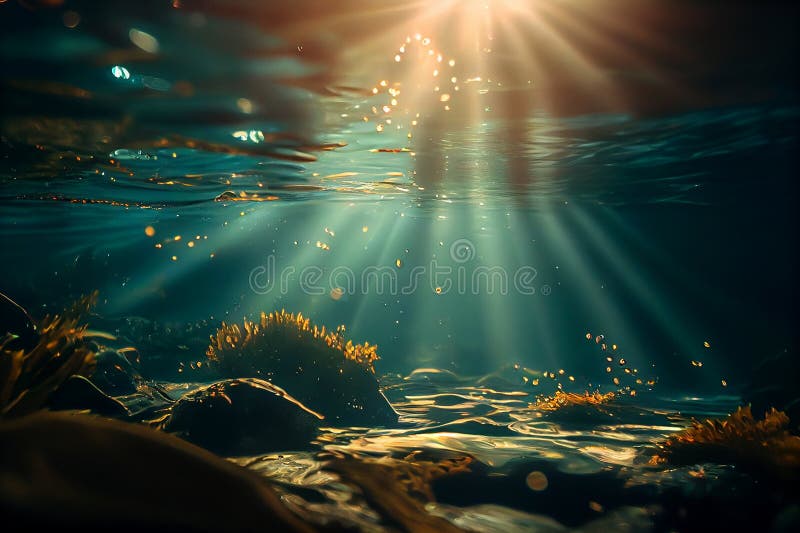 Sun Beams Under Water.generative Ai Stock Illustration - Illustration ...