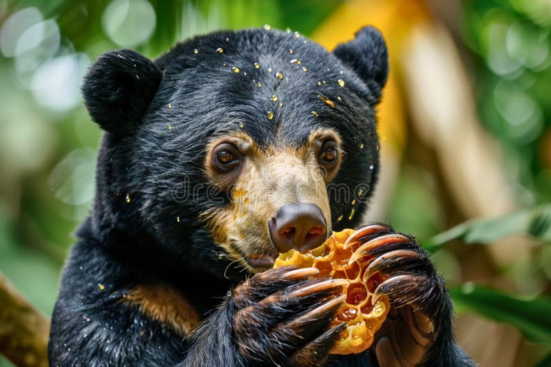A Sun Bear is Eating Honey from a Hive Stock Illustration ...