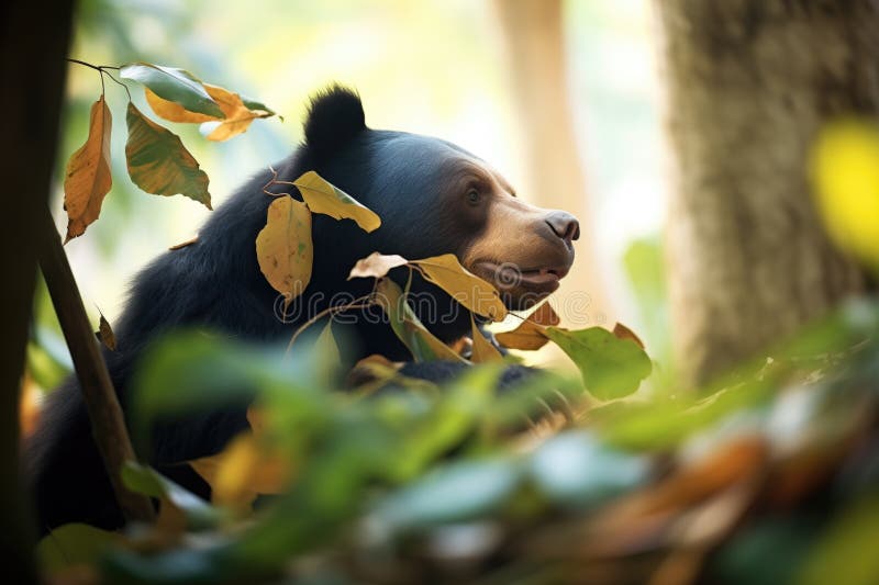A Sun Bear Foraging for Food among Leaves Stock Illustration ...
