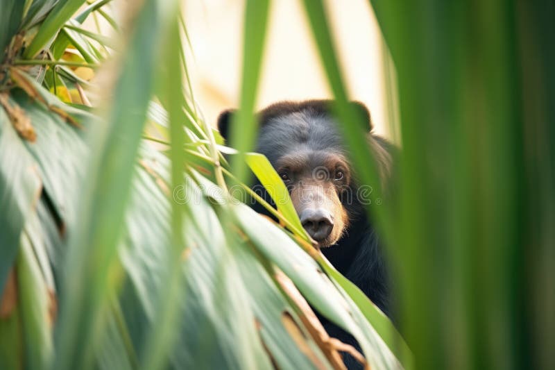 Sun Bear Hiding Behind Large Tropical Leaves Stock Illustration ...