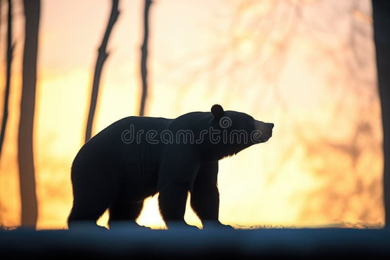 Sun Bear Silhouette Against Forest Dawn Light Stock Illustration ...
