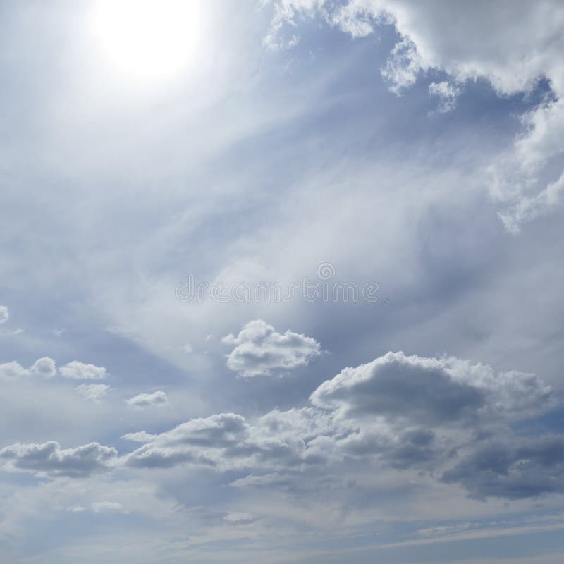 Sun on Beautiful Blue Sky with White Clouds Stock Image - Image of ...