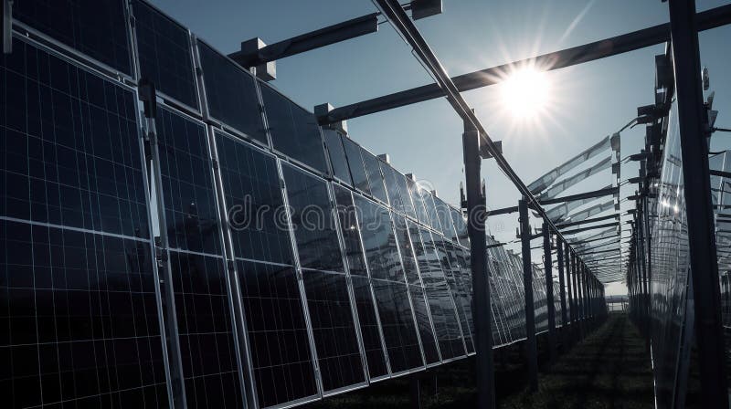 Sun Begins To Rise Over the Solar Farm. Generative Ai Stock ...