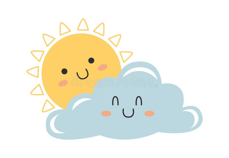 Sun Behind Clouds Partly Cloudy Weather Characters Stock Vector ...