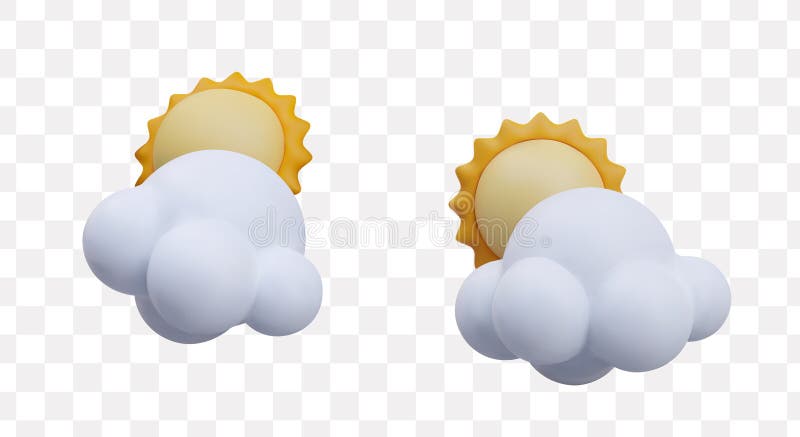 Sun Behind White Realistic Cloud. Set of Weather Illustrations in ...