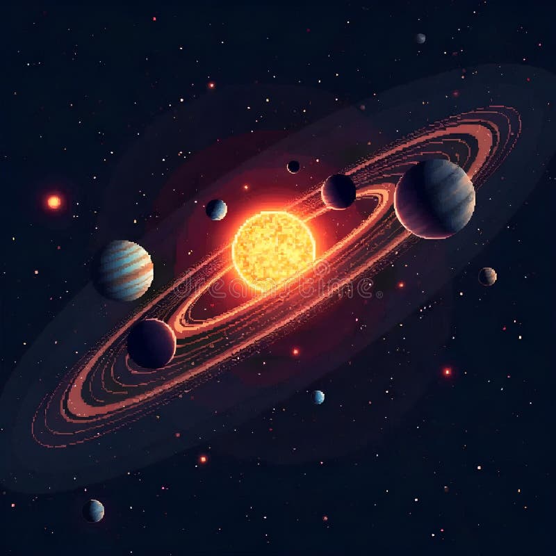 The Sun Being Orbited by Celestial Bodies Stock Illustration ...