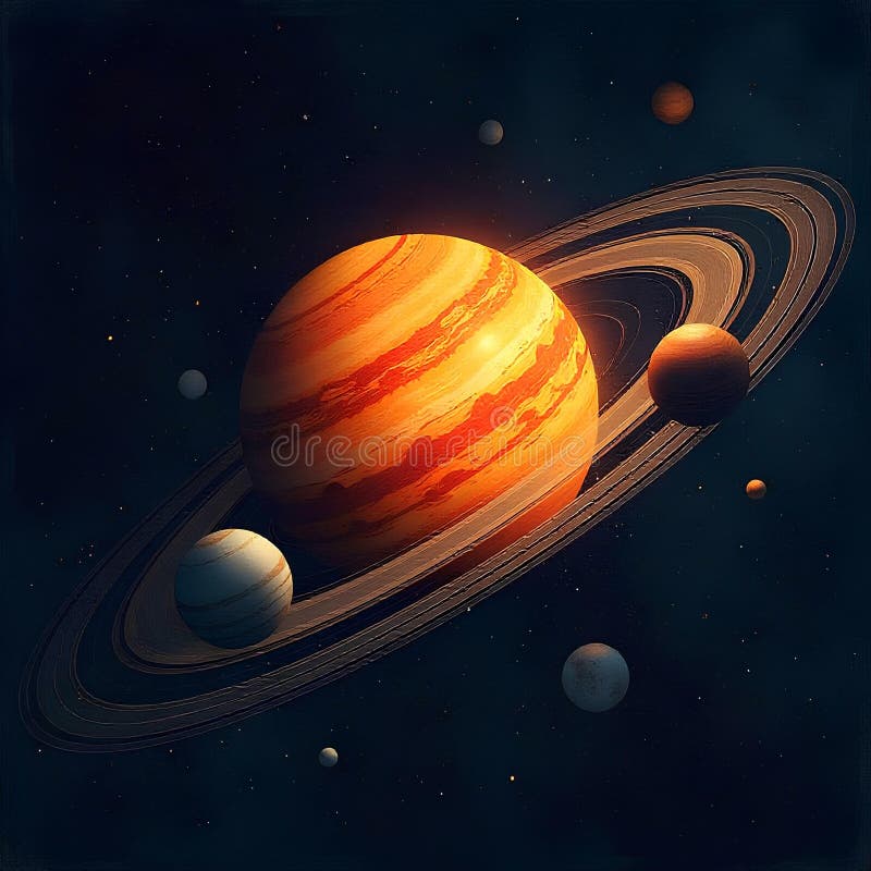 The Sun Being Orbited by Celestial Bodies Stock Illustration ...