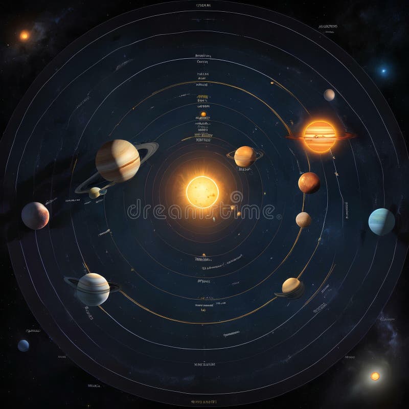 The Sun Being Orbited by Celestial Bodies Stock Illustration ...