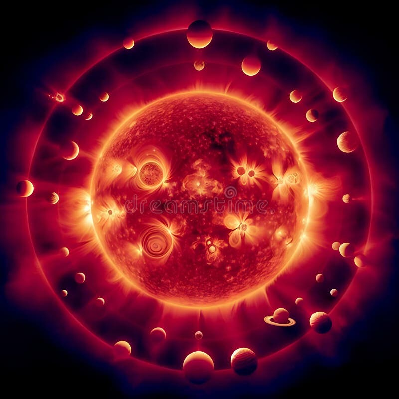 The Sun Being Orbited by Celestial Bodies Stock Illustration ...