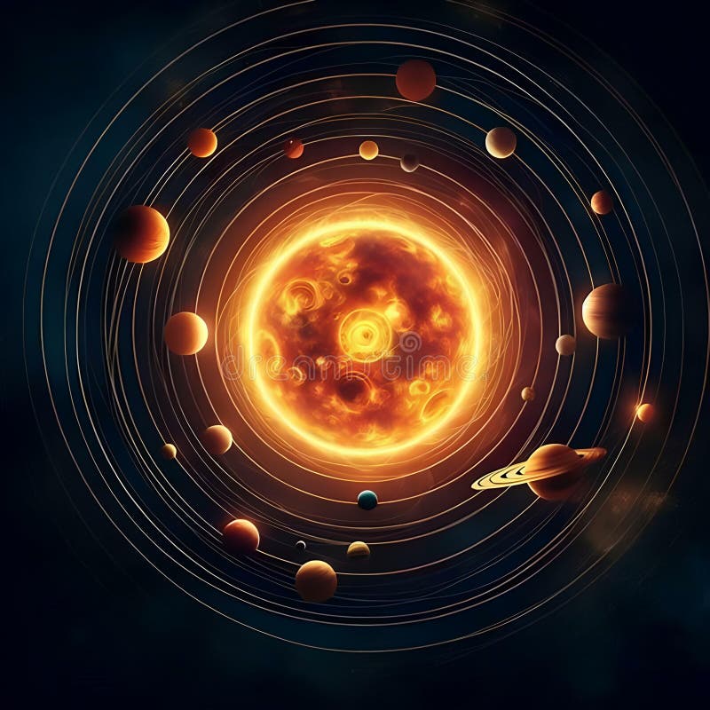 The Sun Being Orbited by Celestial Bodies Stock Illustration ...