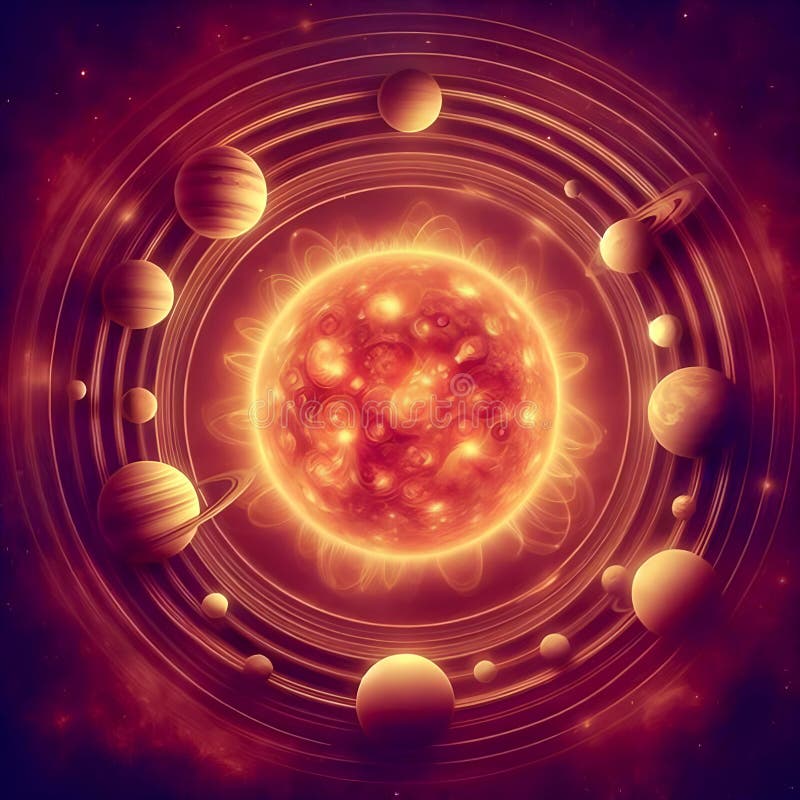 The Sun Being Orbited by Celestial Bodies Stock Illustration ...