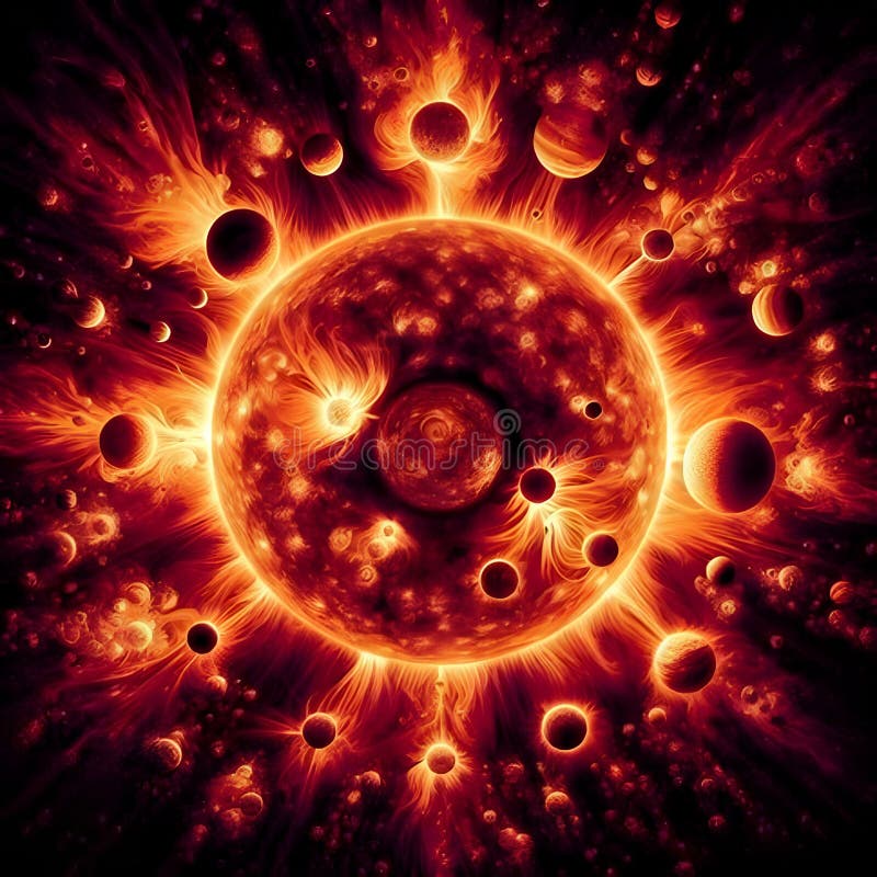 The Sun Being Orbited by Celestial Bodies Stock Illustration ...