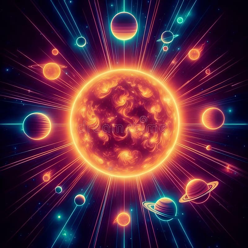 The Sun Being Orbited by Celestial Bodies Stock Illustration ...