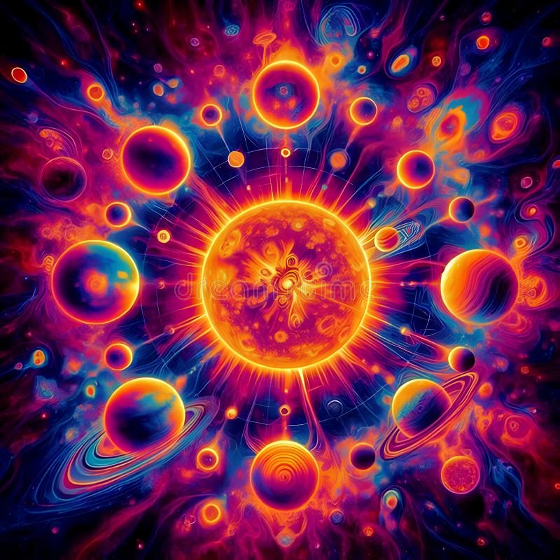 The Sun Being Orbited by Celestial Bodies Stock Illustration ...