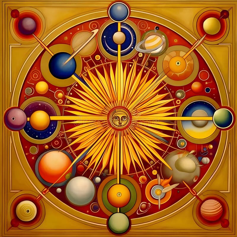 The Sun Being Orbited by Celestial Bodies Stock Illustration ...