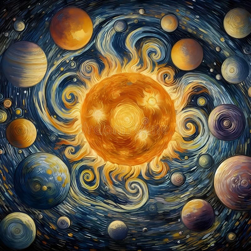 The Sun Being Orbited by Celestial Bodies Stock Illustration ...