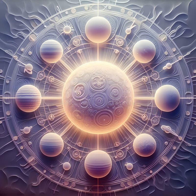 The Sun Being Orbited by Celestial Bodies Stock Illustration ...