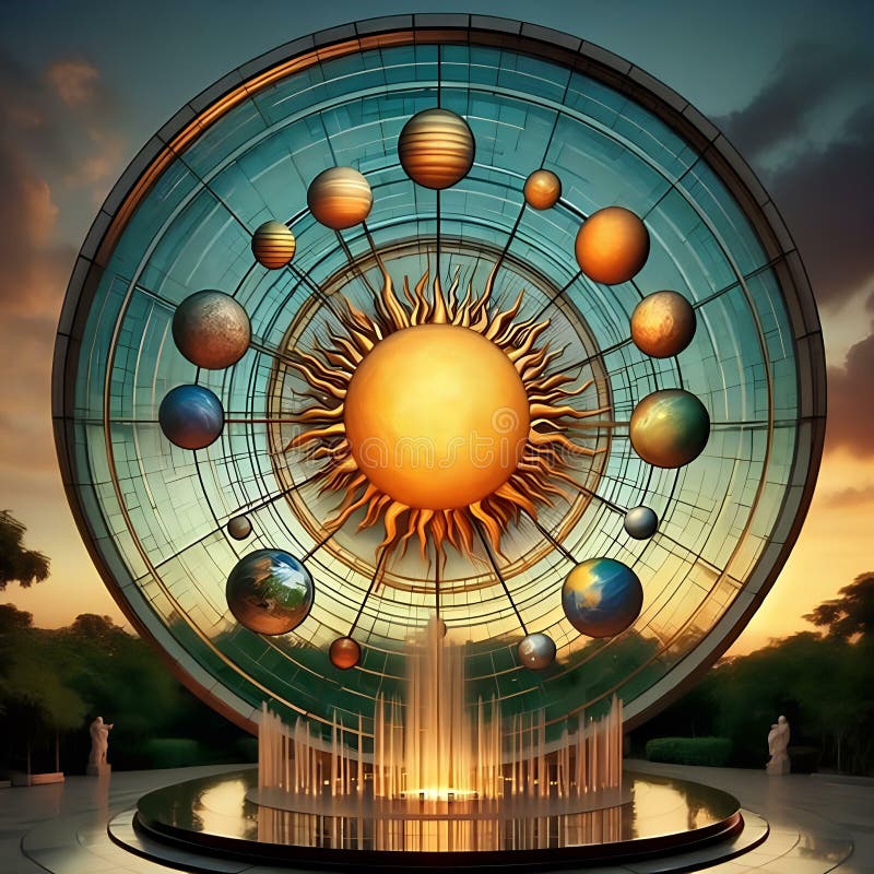 The Sun Being Orbited by Celestial Bodies Stock Illustration ...