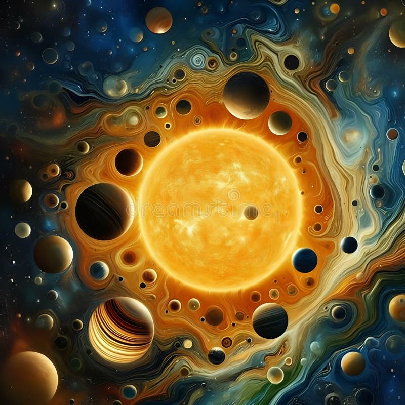 The Sun Being Orbited by Celestial Bodies Stock Illustration ...
