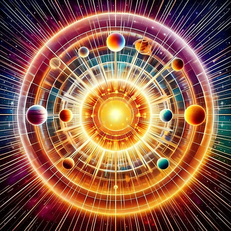 The Sun Being Orbited by Celestial Bodies Stock Illustration ...