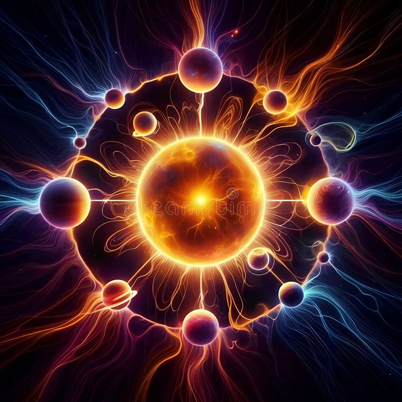 The Sun Being Orbited by Celestial Bodies Stock Illustration ...