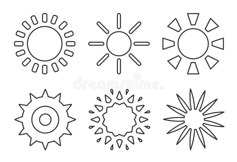 Sun Black Line Icon Logotype Summer Web Vector Set Stock Vector ...