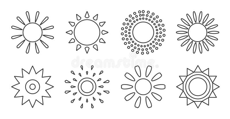 Sun Black Line Icon Logotype Summer Web Vector Set Stock Vector ...