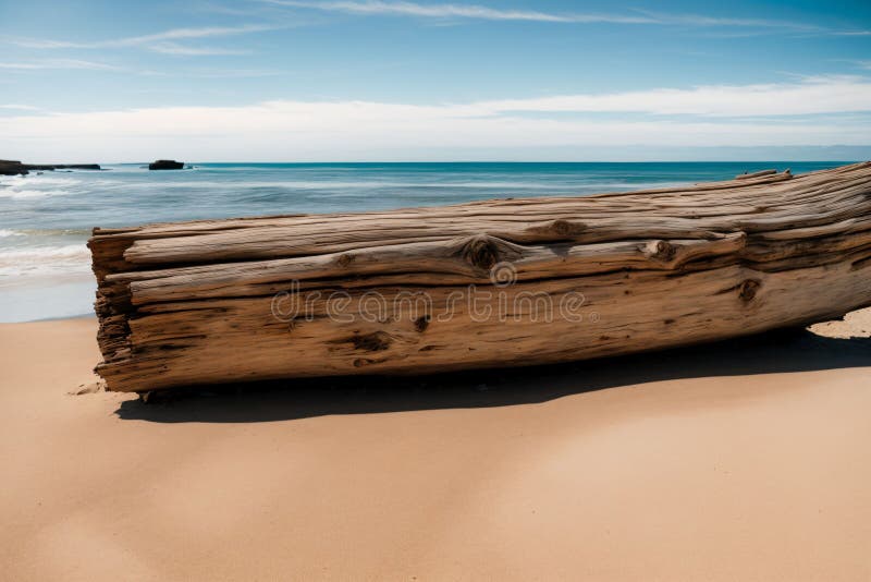 A Sun Bleached Driftwood Log Resting on a Deserted Beach Stock ...