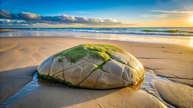 Sun-Bleached Stone with Cracks and Seaweed AI Generated Stock ...