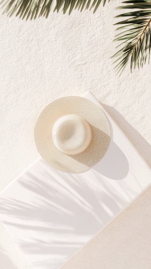 A Sun-bleached Straw Hat Hangs Against a Pristine White Wall, Casting a ...