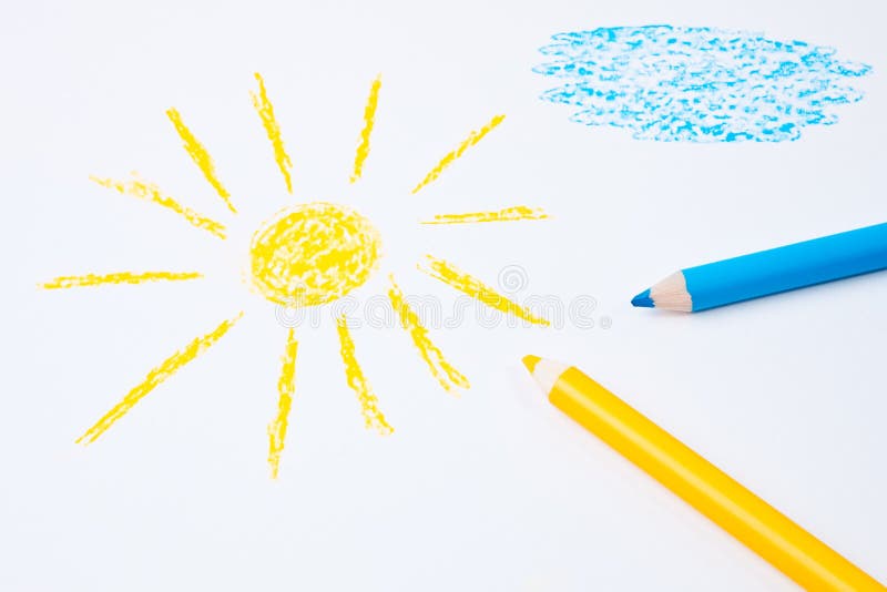 Sun and Blue Cloud Drawing. Stock Image - Image of cloud, paper: 20755935