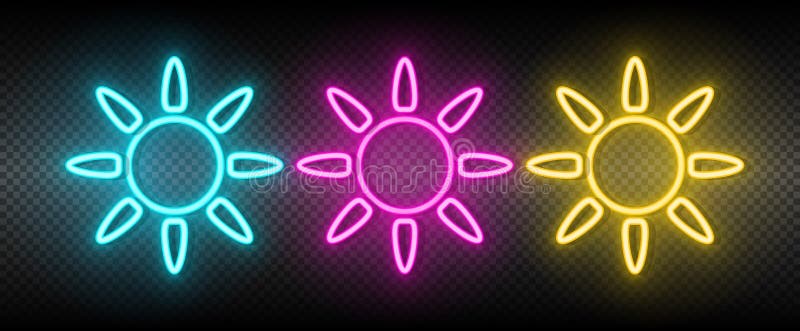 Sun Blue, Pink and Yellow Neon Vector Icon Set Stock Image - Image of ...