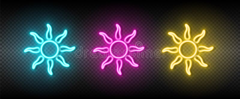 Sun Blue, Pink and Yellow Neon Vector Icon Set Stock Illustration ...