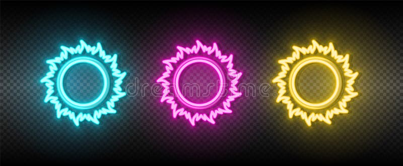 Sun Blue, Pink and Yellow Neon Vector Icon Set Stock Illustration ...