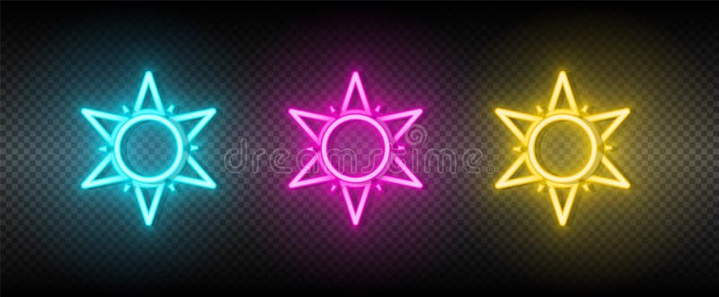 Sun Blue, Pink and Yellow Neon Vector Icon Set Stock Illustration ...