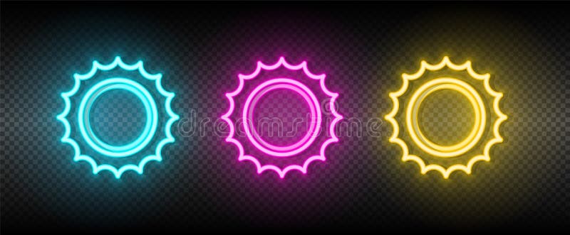 Sun Blue, Pink and Yellow Neon Vector Icon Set Stock Vector ...