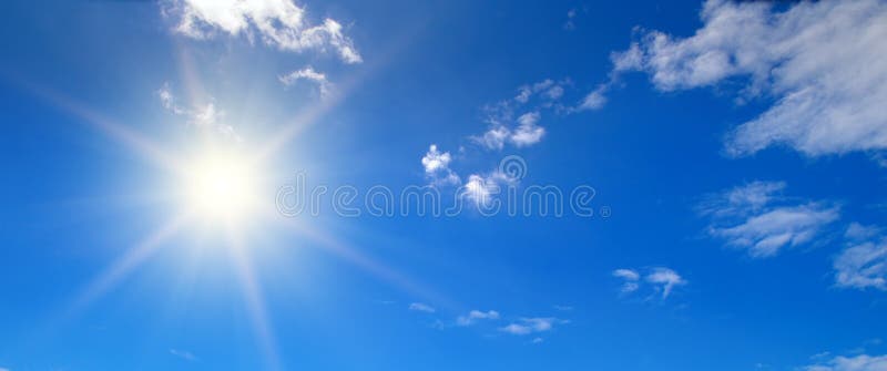 Sun, Blue Sky and Light Clouds. Wide Photo Stock Photo - Image of white ...