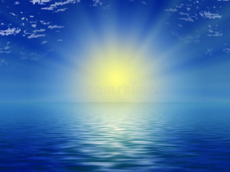 Sun, blue sky and ocean stock illustration. Illustration of heaven ...