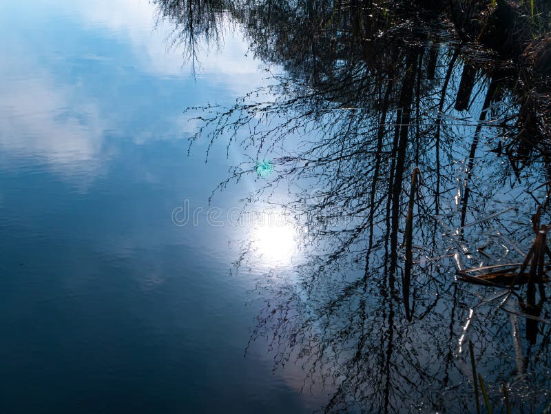 The Sun in the Blue Sky is Reflected in the Water. Stock Photo - Image ...