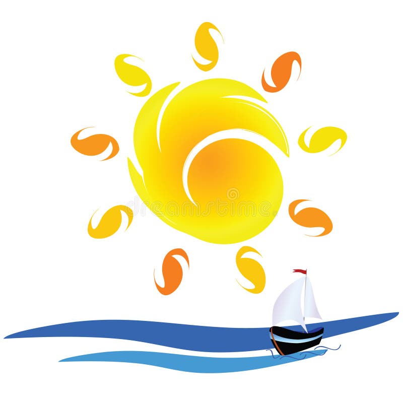 Sun and Boat on the Sea Vector Illustration Stock Vector - Illustration ...