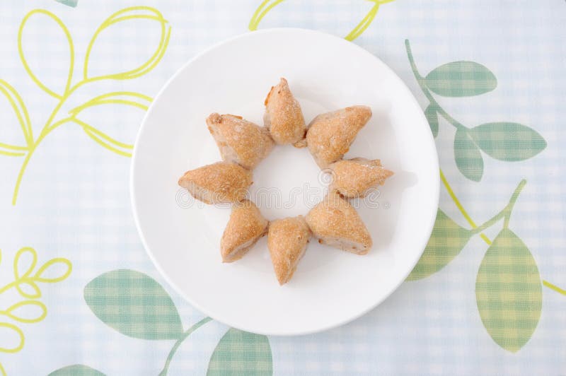 Sun Bread on a Plate on Table Cloth Stock Image - Image of crust ...